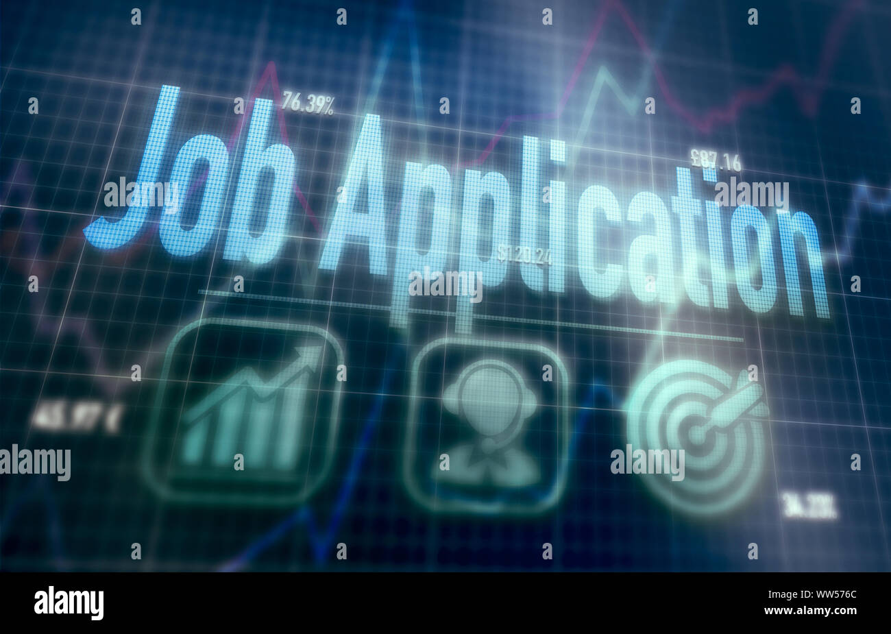 Job Application concept on a blue dot matrix computer display Stock ...