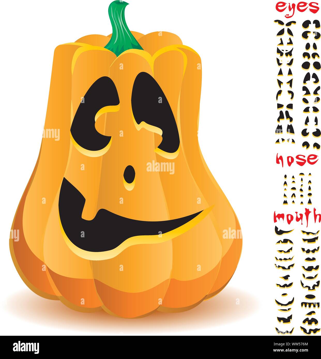 Halloween pumpkin with big set of mouths, eyes and noses for Jack O ...