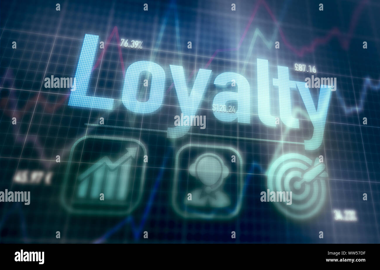 Loyalty concept on a blue dot matrix computer display Stock Photo - Alamy