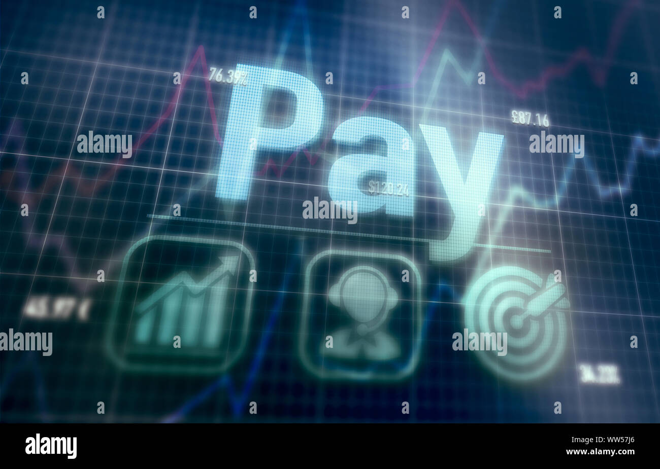 Pay concept on a blue dot matrix computer display Stock Photo - Alamy