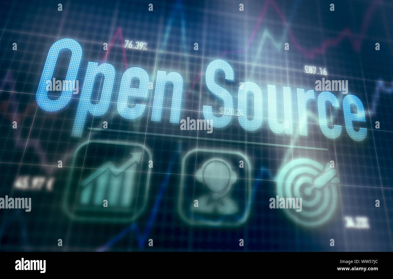 Open Source concept on a blue dot matrix computer display Stock Photo ...