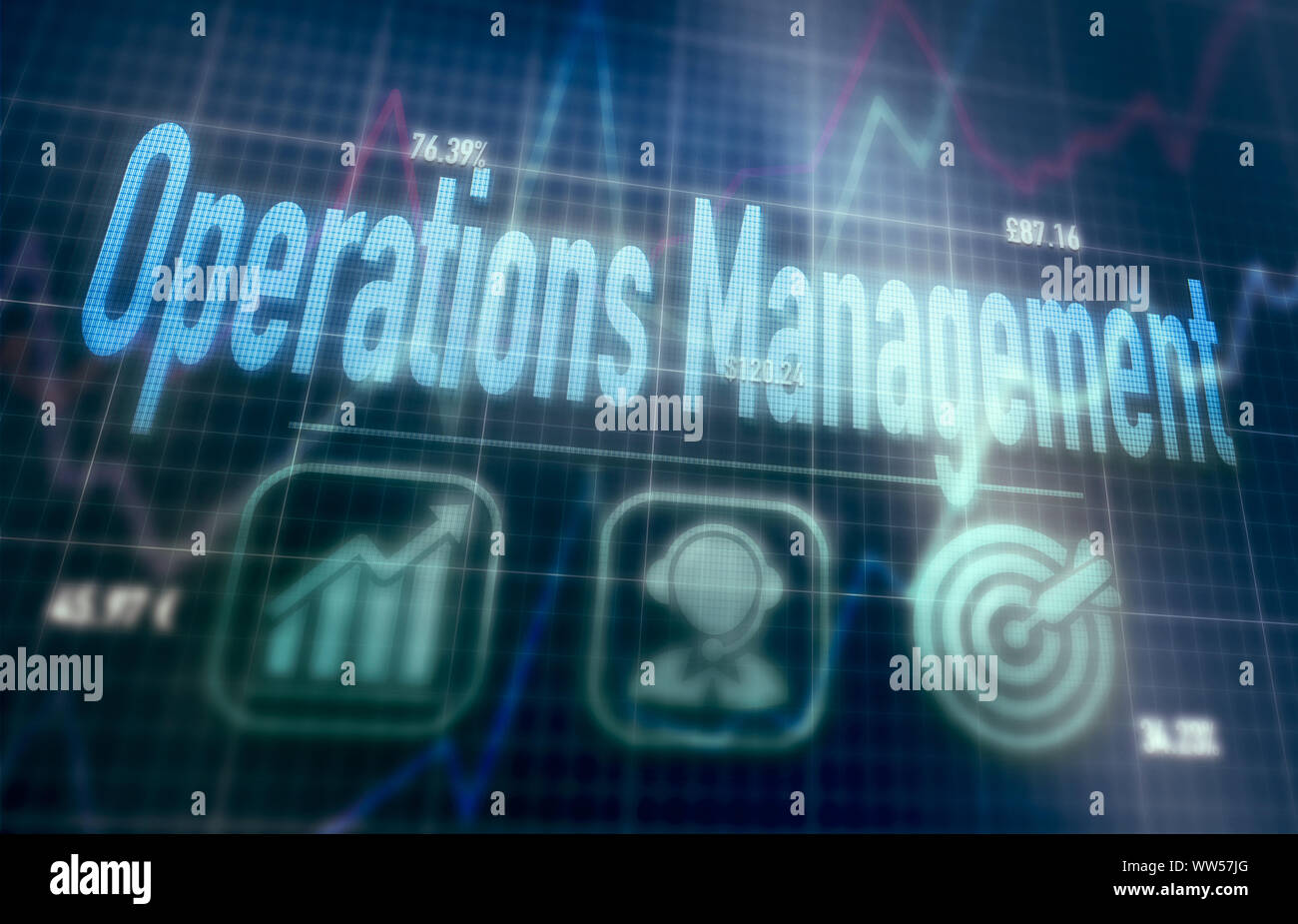 Operations Management concept on a blue dot matrix computer display ...