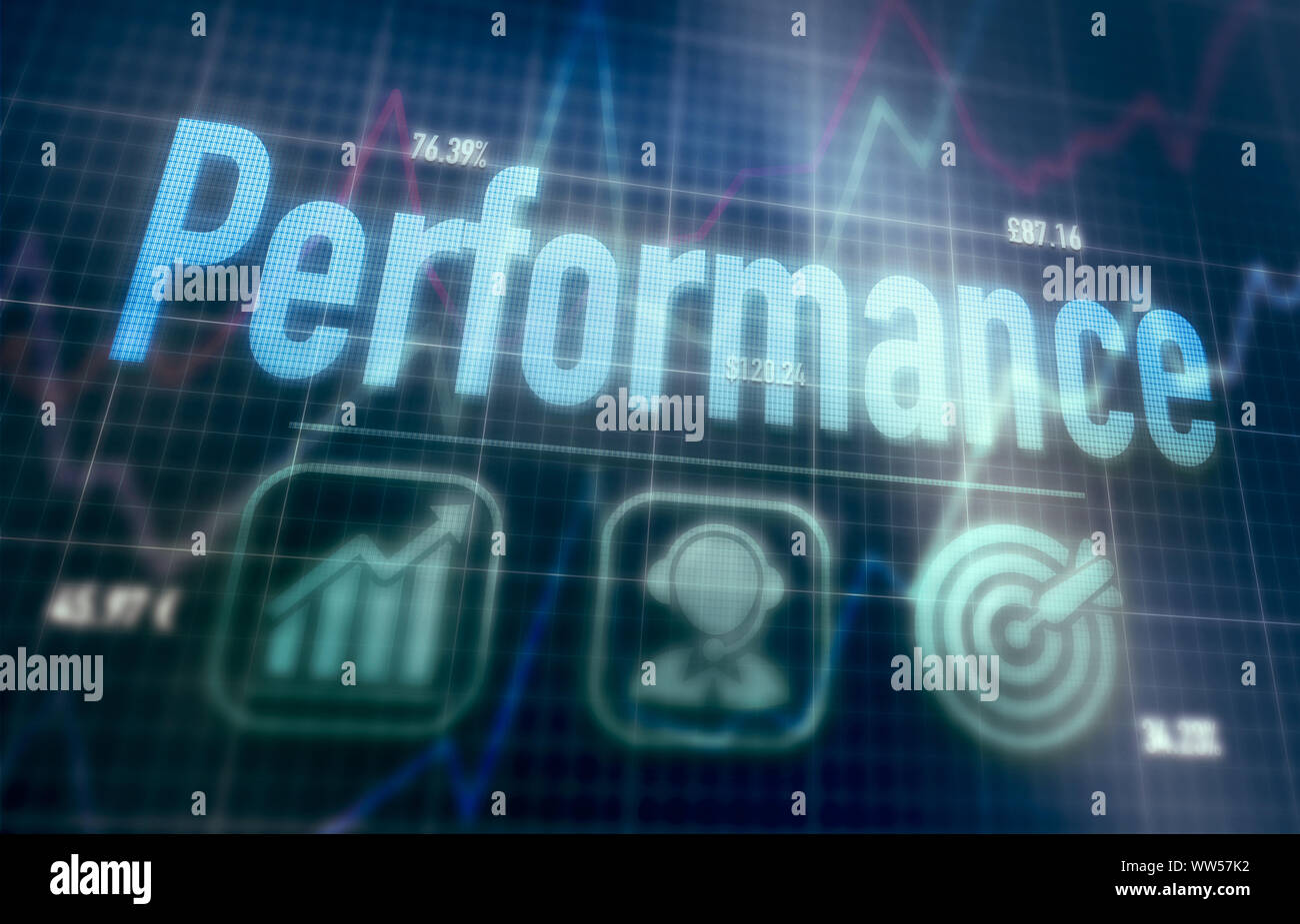 Performance concept on a blue dot matrix computer display Stock Photo ...