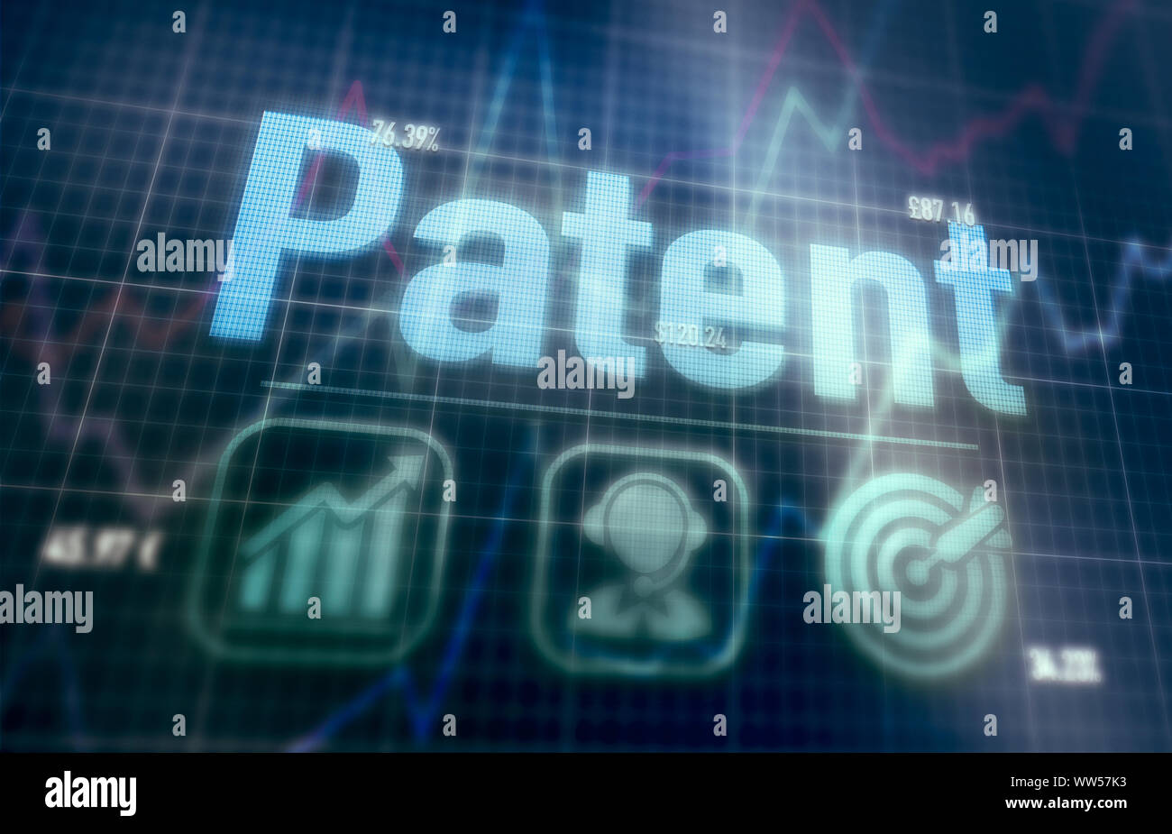 Patent concept on a blue dot matrix computer display Stock Photo - Alamy