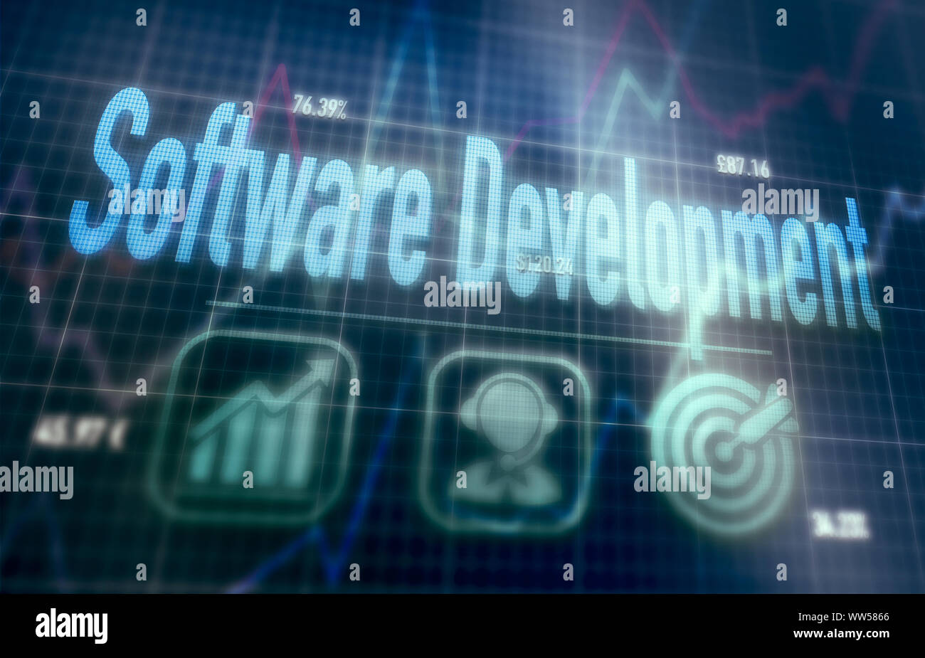 Software Development concept on a blue dot matrix computer display Stock Photo - Alamy