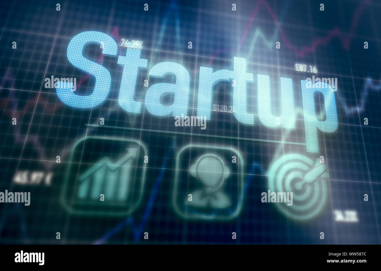 Startup concept on a blue dot matrix computer display Stock Photo - Alamy