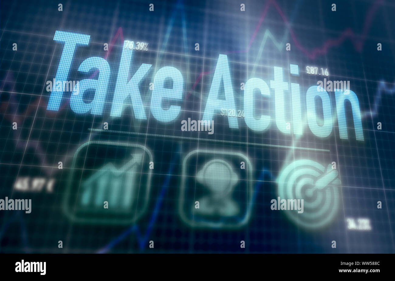 Take Action concept on a blue dot matrix computer display Stock Photo ...
