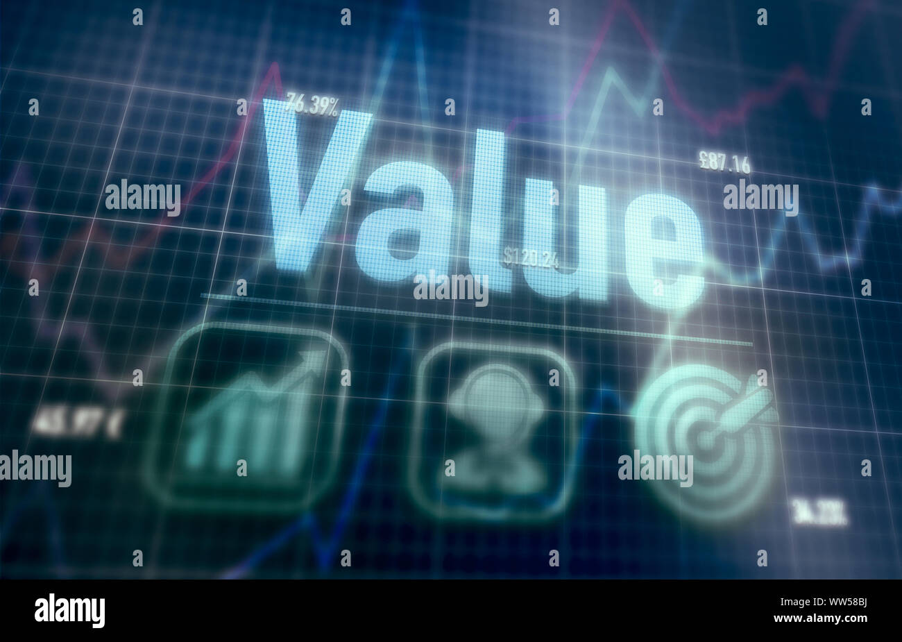 Value concept on a blue dot matrix computer display Stock Photo - Alamy
