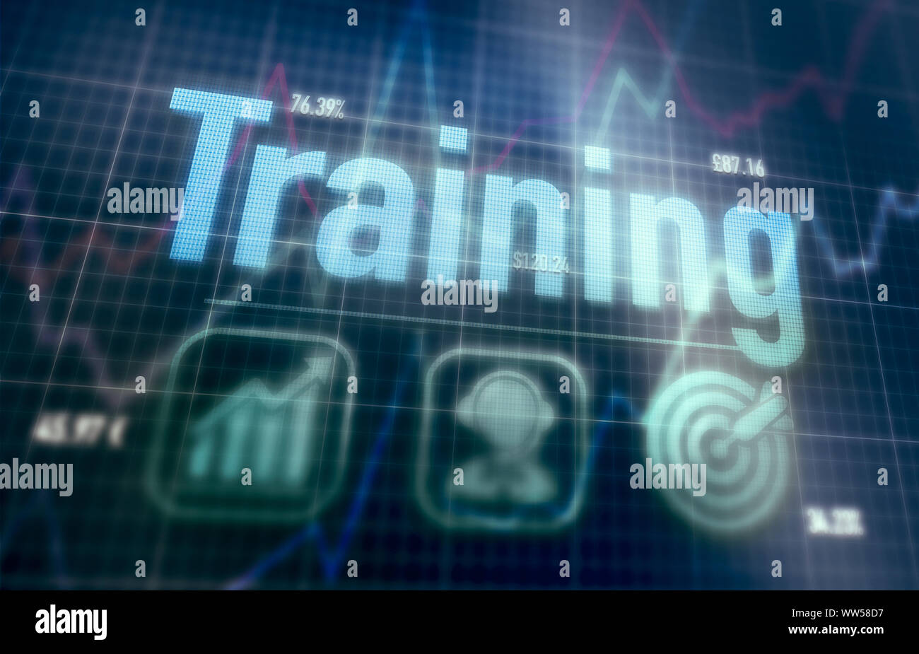 Training concept on a blue dot matrix computer display Stock Photo - Alamy