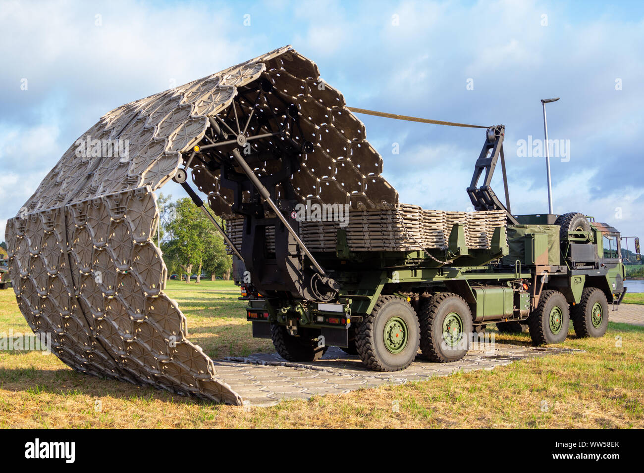 Military truck with folding street device of german army engineer ...