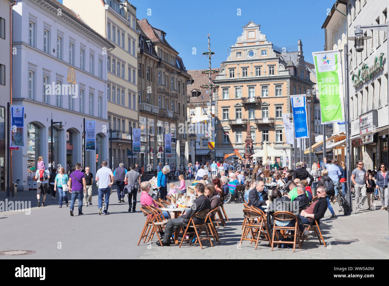 Street cafes at the MarktstÃ¤tte, Constance, Lake Constance, Baden ...