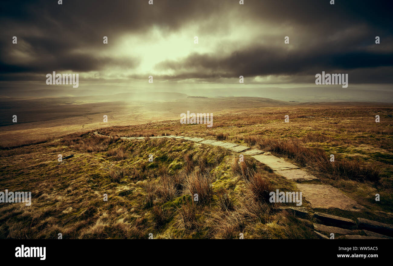 A stone path leading to the summit of Ingleborough, part of the Three ...