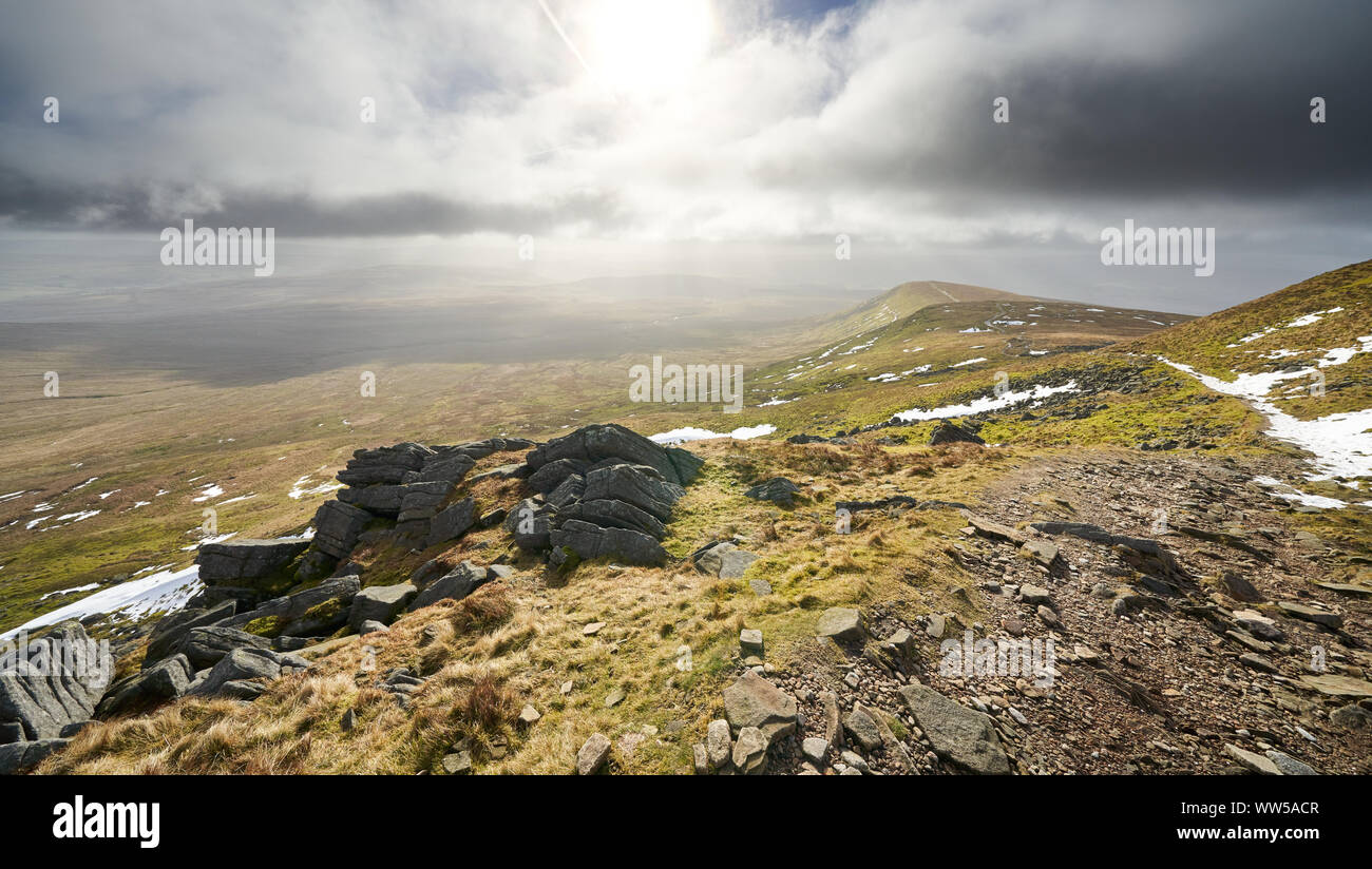 A path leading to the summit of Ingleborough, part of the Three Peaks ...