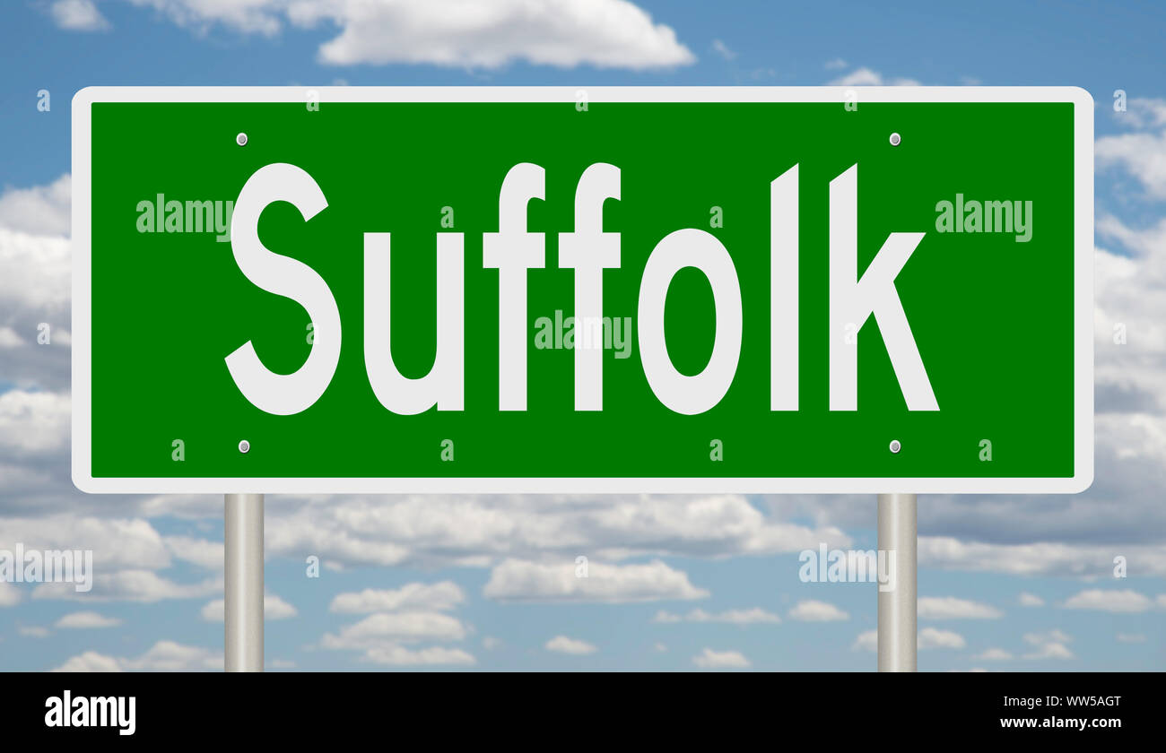 Rendering of a green road sign for Suffolk Stock Photo - Alamy