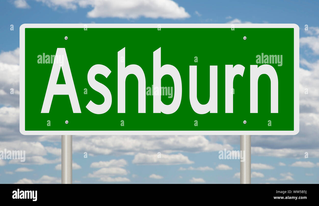 Rendering of a green road sign for Ashburn Virginia Stock Photo - Alamy