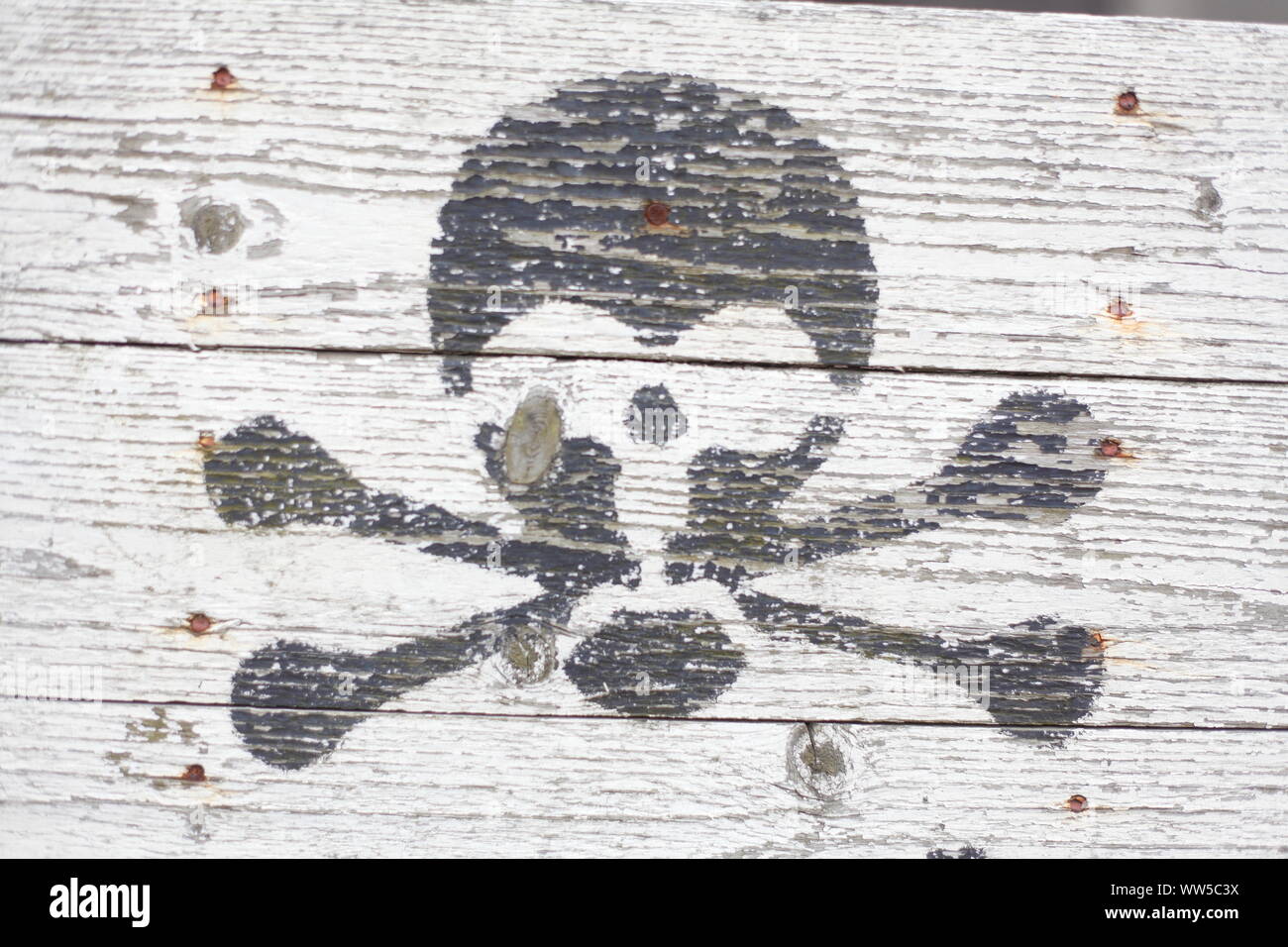 Sign Stop, skull, death camp Auschwitz I, Auschwitz, Lesser Poland ...