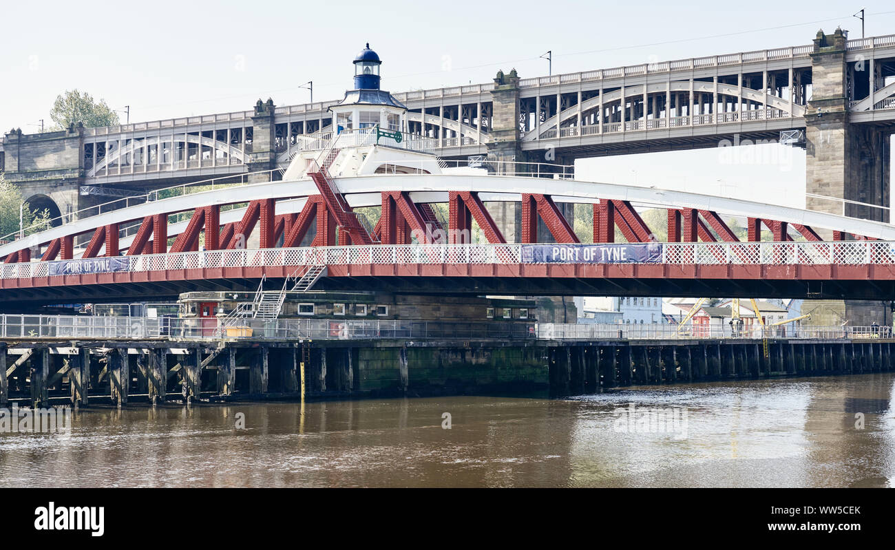 NEWCASTLE UPON TYNE, ENGLAND, UK - MAY 08, 2018: The Swing Bridge over ...