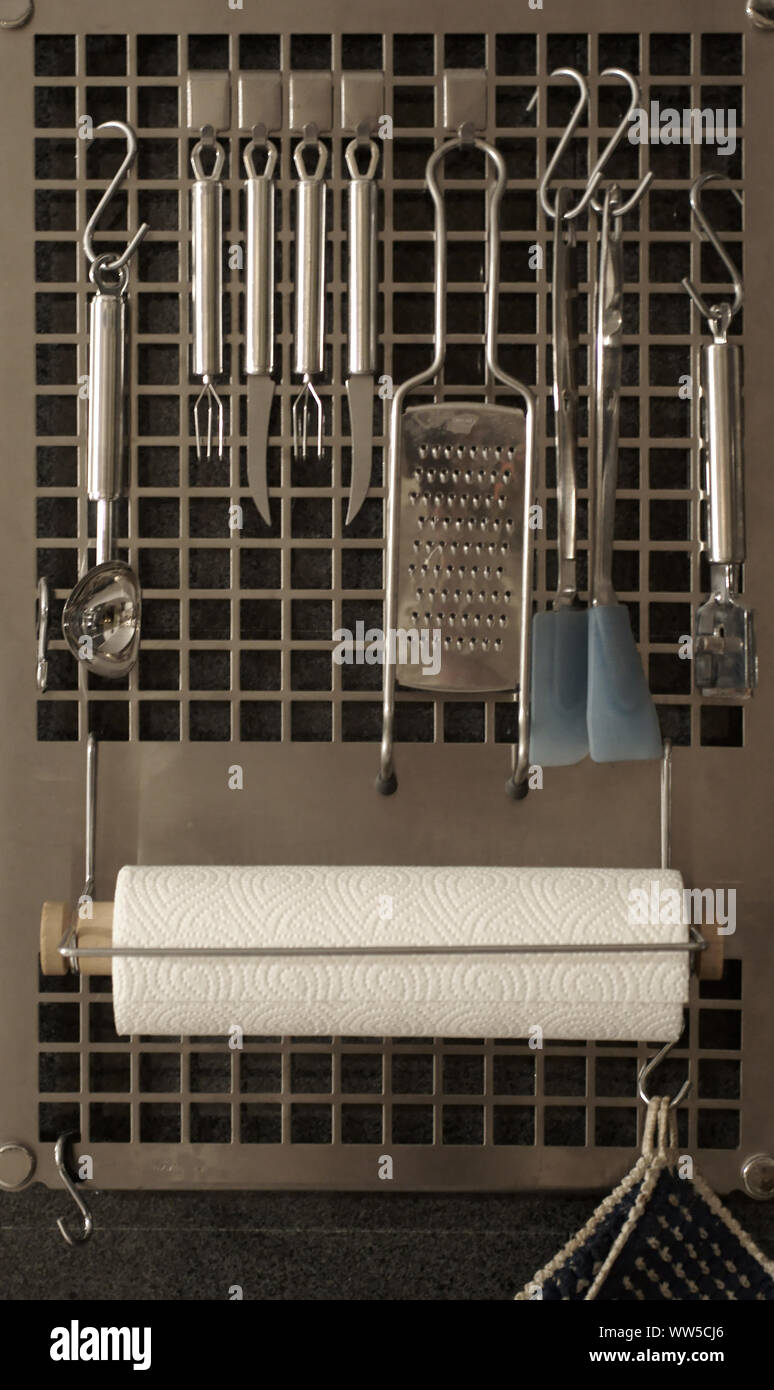 Front view of a shelf for kitchen utensils Stock Photo - Alamy