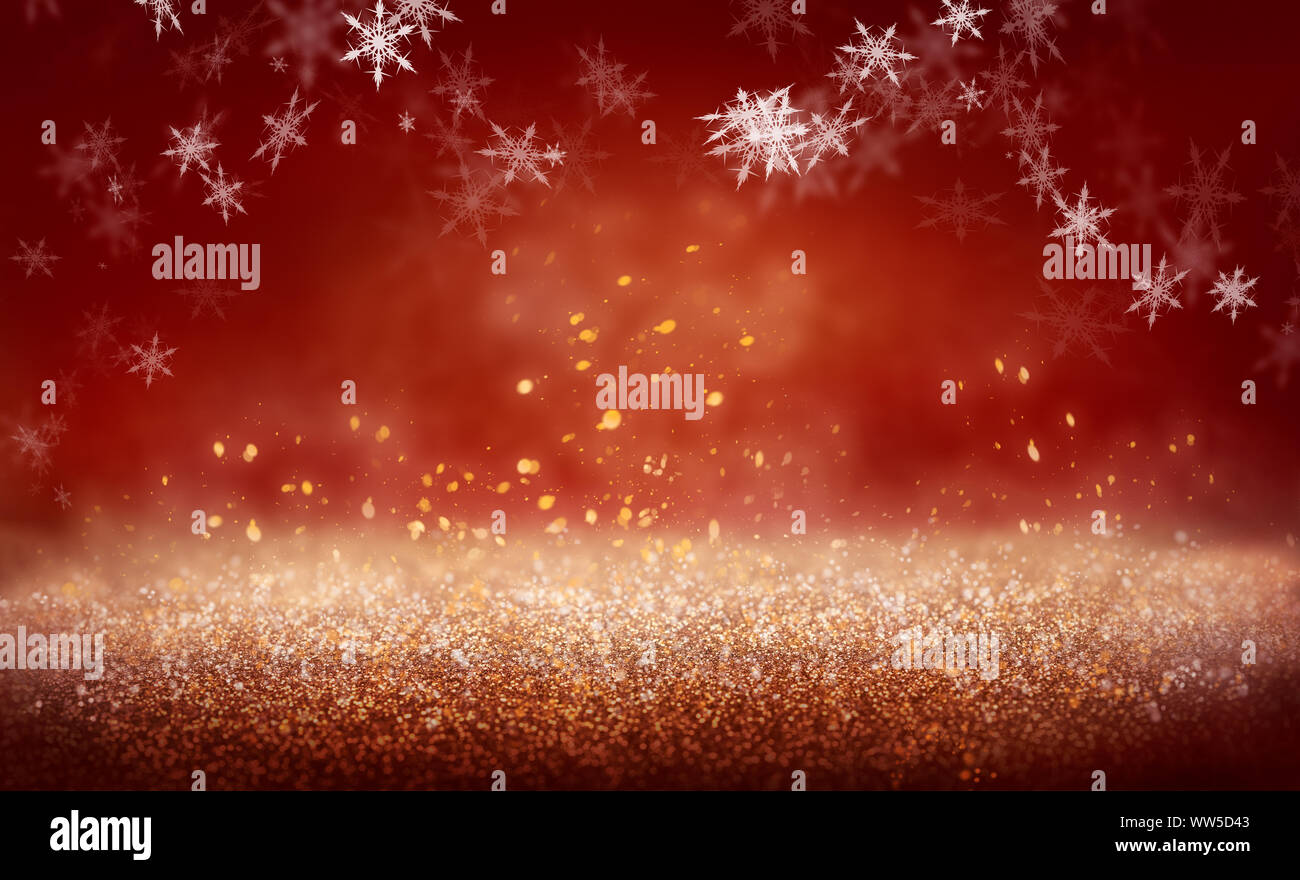 Illustration of an abstract gold glitter, sparkly, shiny red Christmas ...