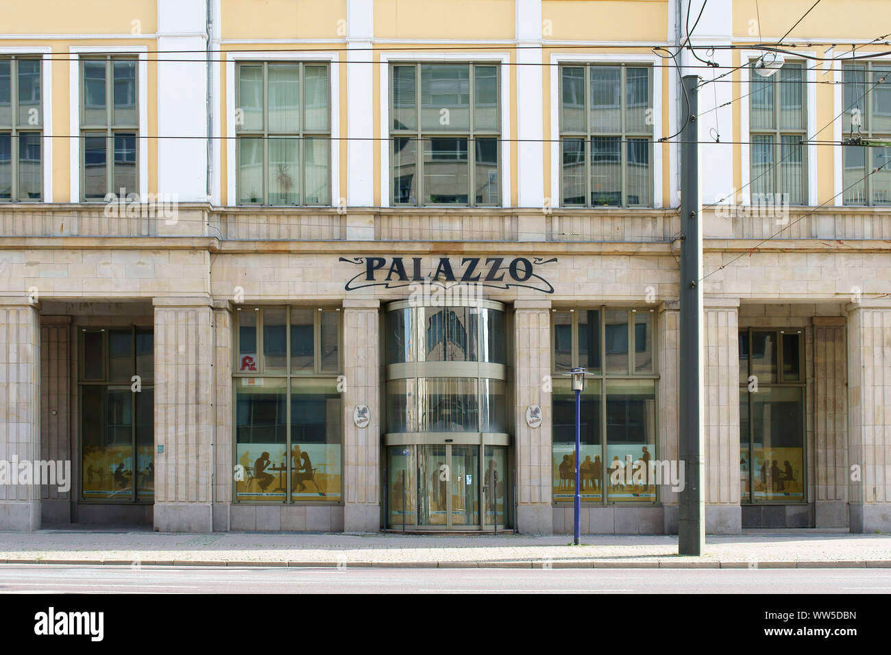 Entrance and shop-windows of the Palazzo building in Magdeburg Stock ...