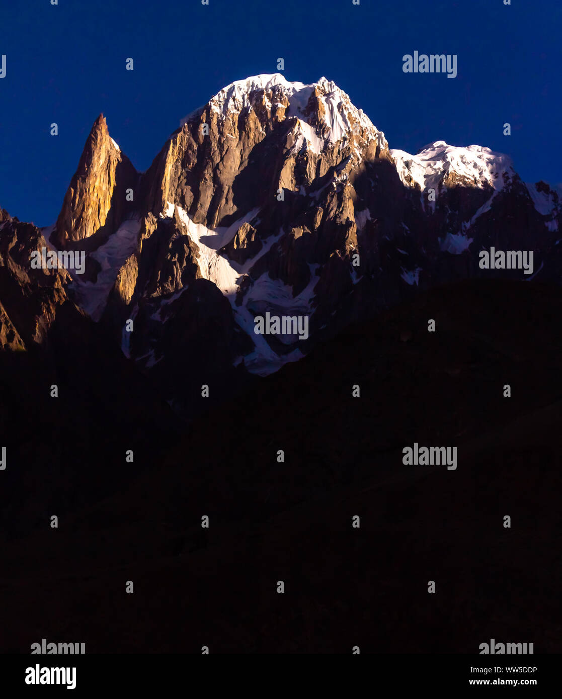 Sunrise and the beautiful Lady finger and Ultar Sar Peaks Stock Photo ...