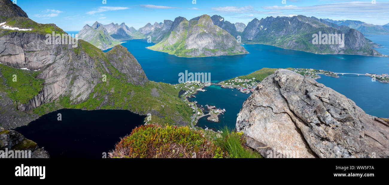 Beautiful views from Reinebringen view point in Lofoten Island, Norway ...