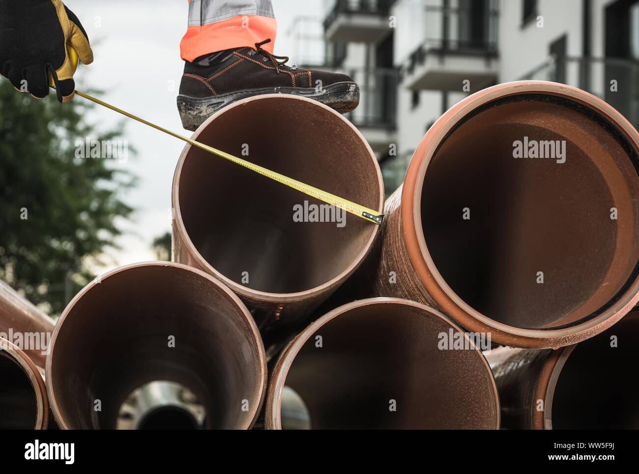Large Sanitary Pipeline Installation. Construction Industry Theme. Foul ...