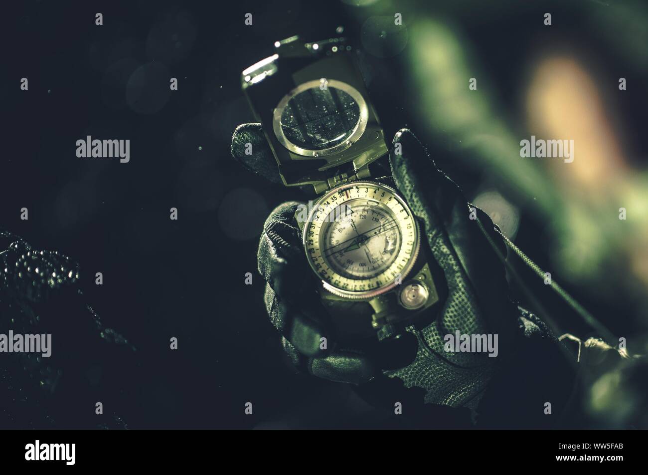 Army Soldier with Compass in His Hand During Special Night Time ...