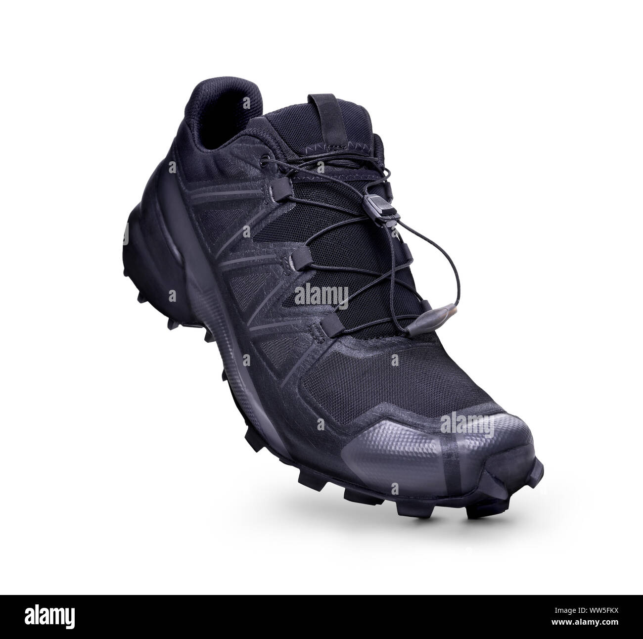 A front view of black Trainers Isolated on a white background Stock ...