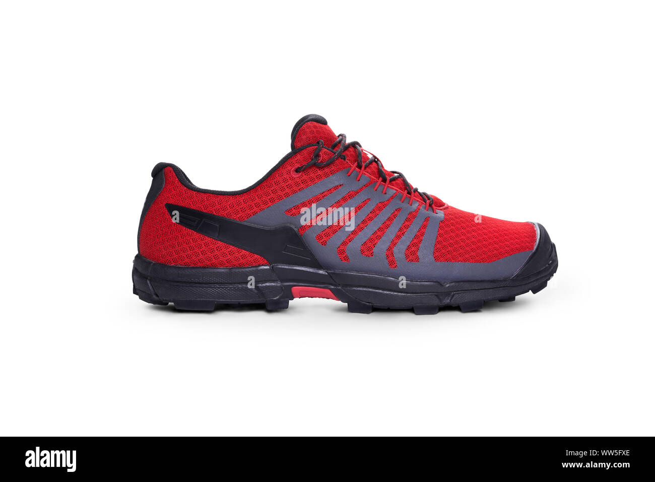 A side view of red Trainers Isolated on a white background Stock Photo ...