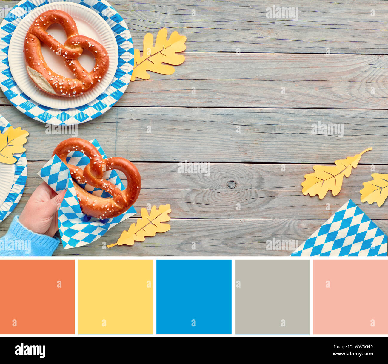Color matching palette from Oktoberfest food picture with hand holding ...