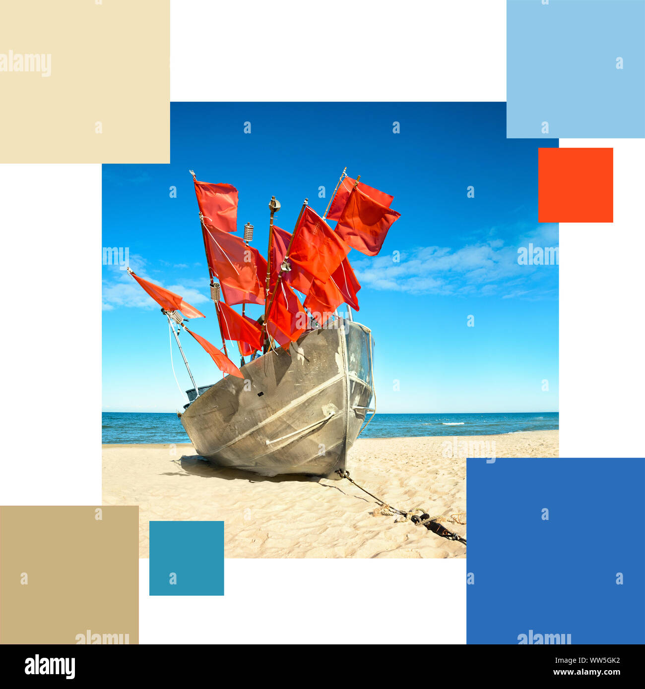 Trendy color matching palette from image of traditional fisherman boat ...