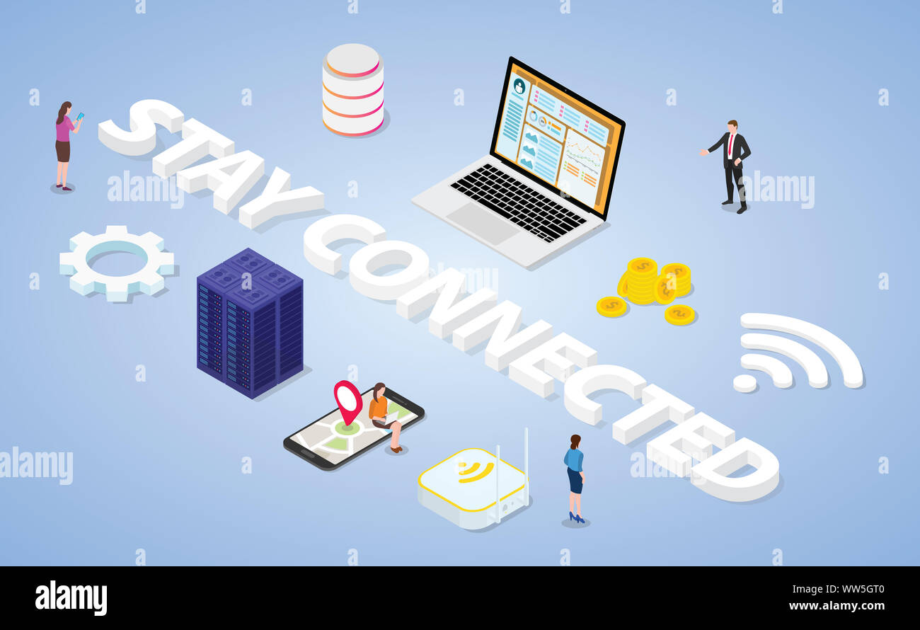 stay connected concept with big word and technology tools wifi with ...