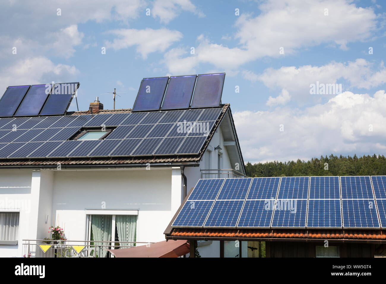 Solar pv and heating panels delivering clean energy to a house in ...
