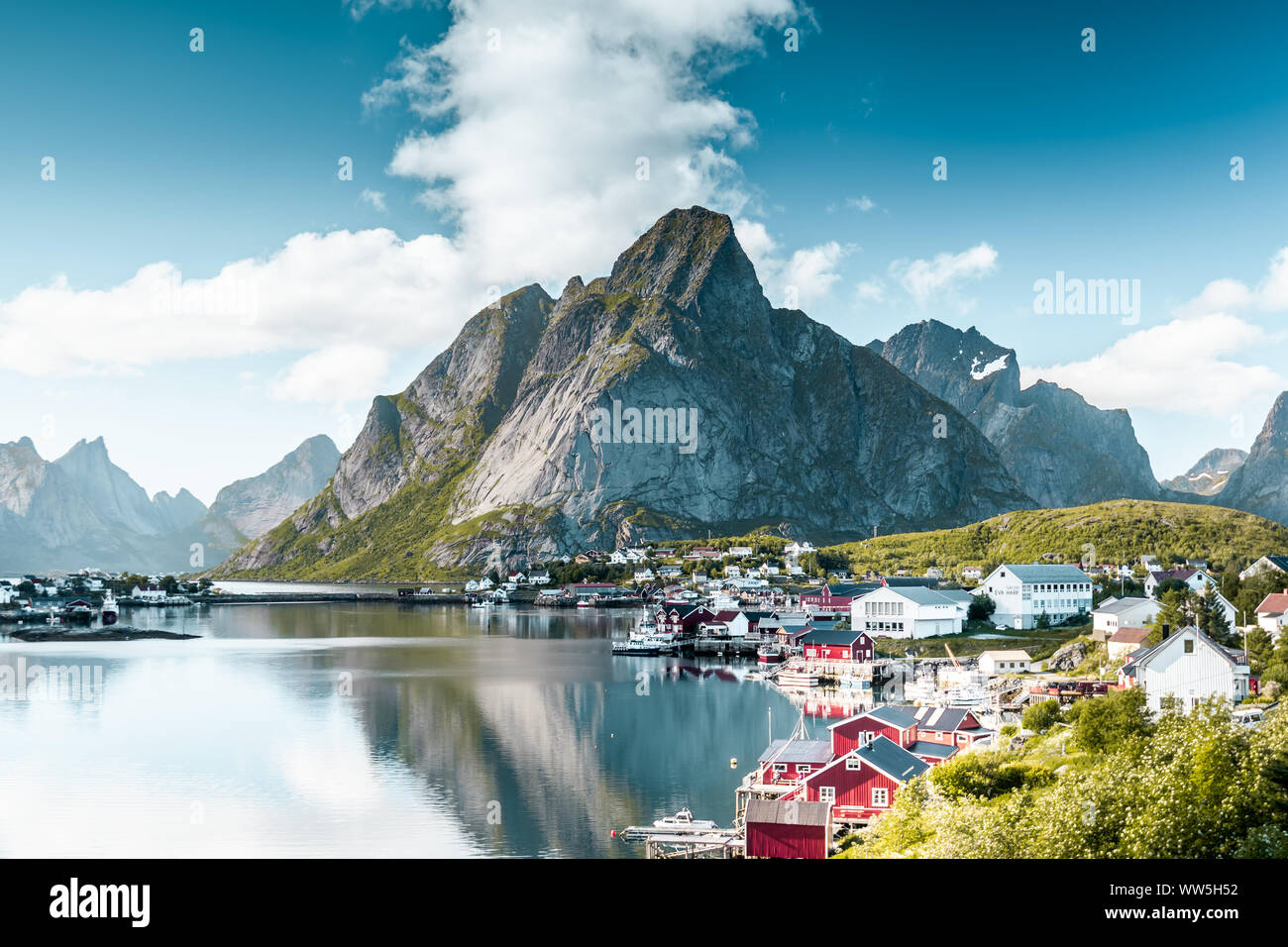 Beautiful Reine fishing village in Lofoten Islands in Summer, Norway Stock Photo - Alamy