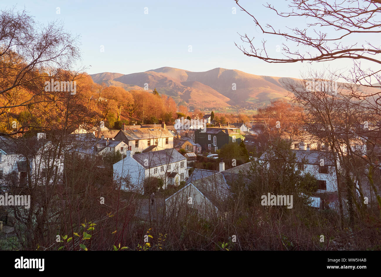 A cold morning over the small village of Braithwaite in the English ...