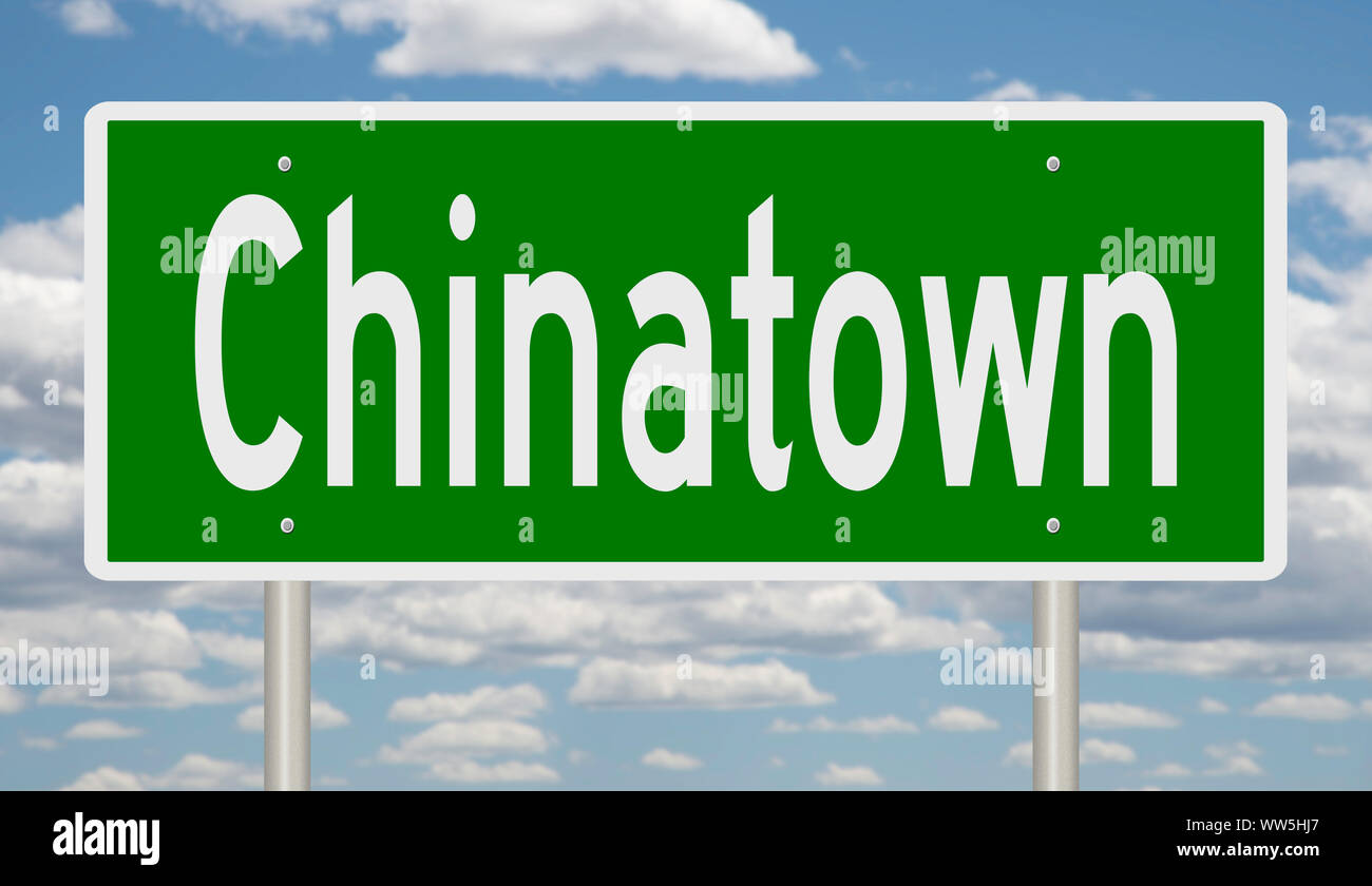 Rendering of a green road sign for Chinatown Stock Photo - Alamy