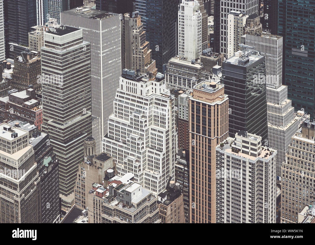 Retro stylized aerial view of Manhattan architecture, New York City ...