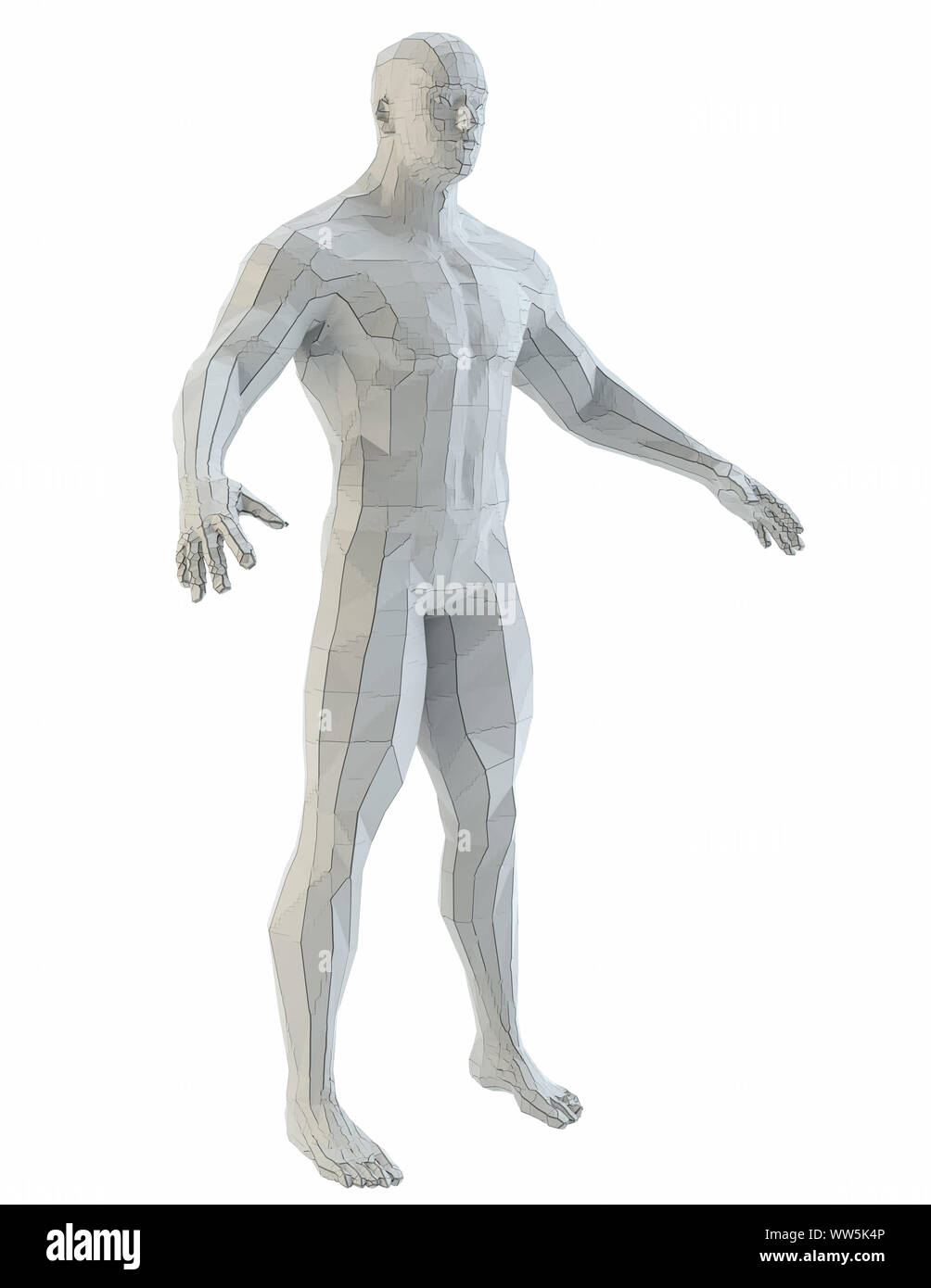 Abstract muscular robot or bodybuilder of white color with cracks in ...