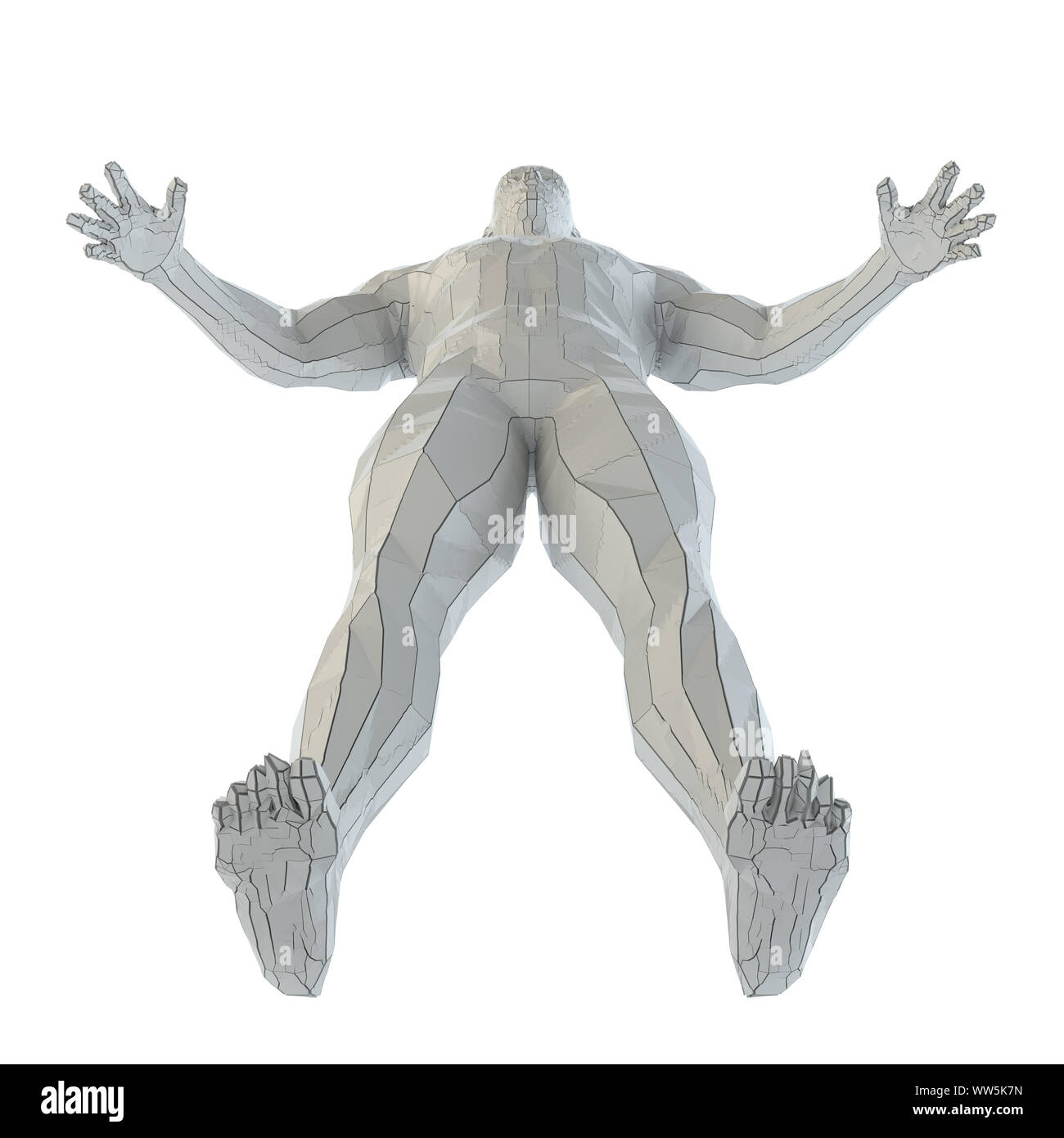 Abstract muscular robot or bodybuilder of white color with cracks in ...