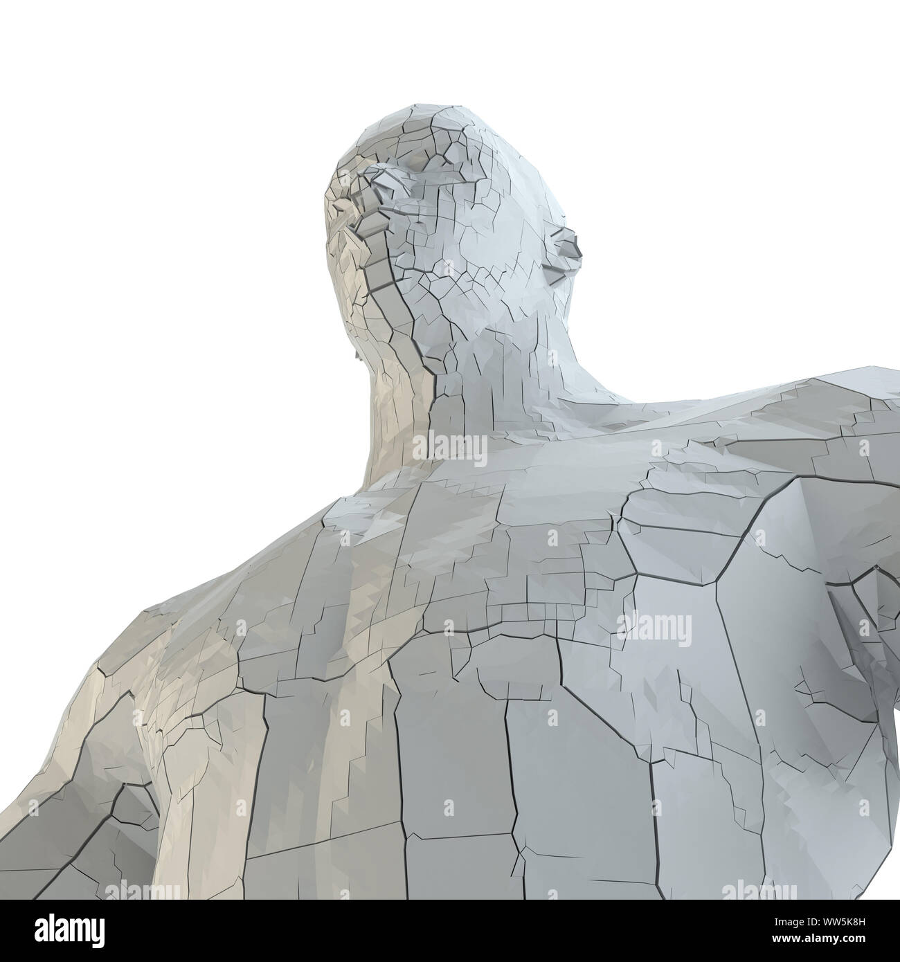 Abstract muscular robot or bodybuilder of white color with cracks in ...