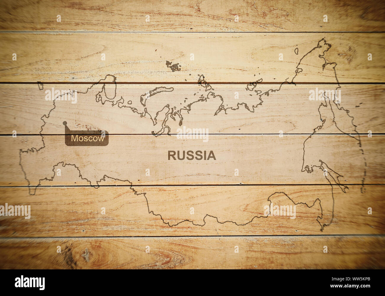 Map of Russia on a wooden background, texture, blurred image Stock ...