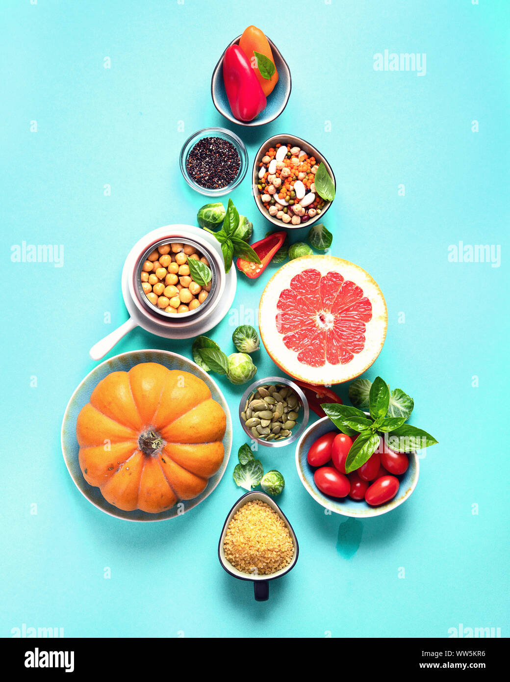 Christmas tree made from healthy food.. Vegan, vegetarian diet eating ...