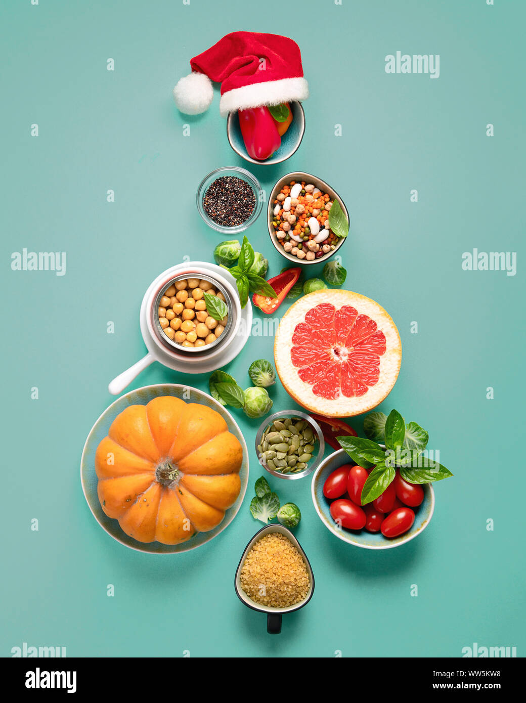 Christmas tree made from healthy food.. Vegan, vegetarian diet eating ...