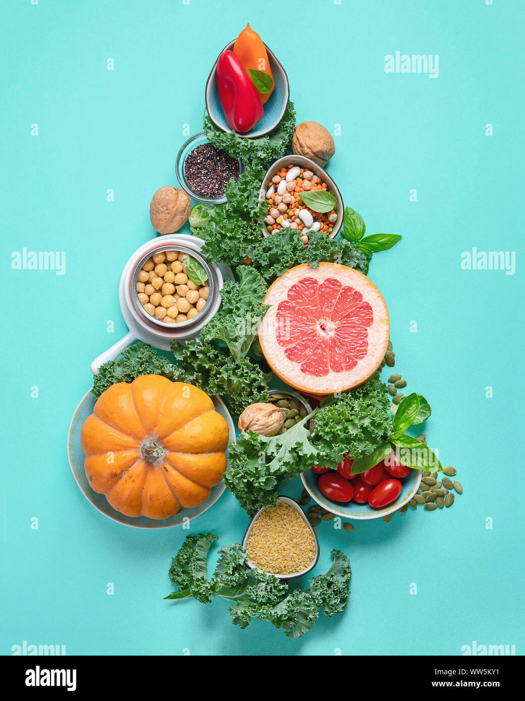 Christmas tree made from healthy food.. Vegan, vegetarian diet eating ...
