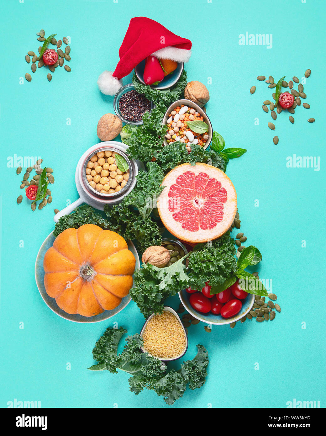 Christmas tree made from healthy food.. Vegan, vegetarian diet eating ...