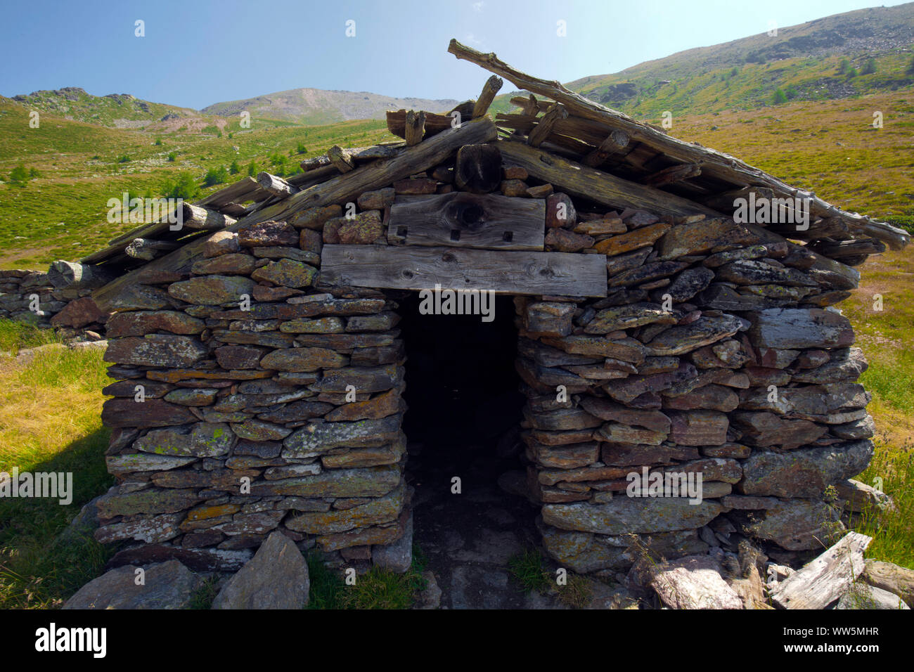 ancient alpine hut in South Tyrol Stock Photo - Alamy
