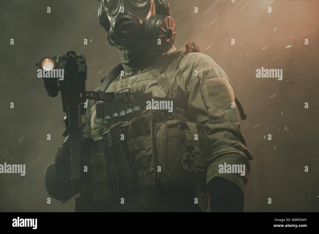 Special force soldier between smoke and dust at battlefield Stock Photo ...