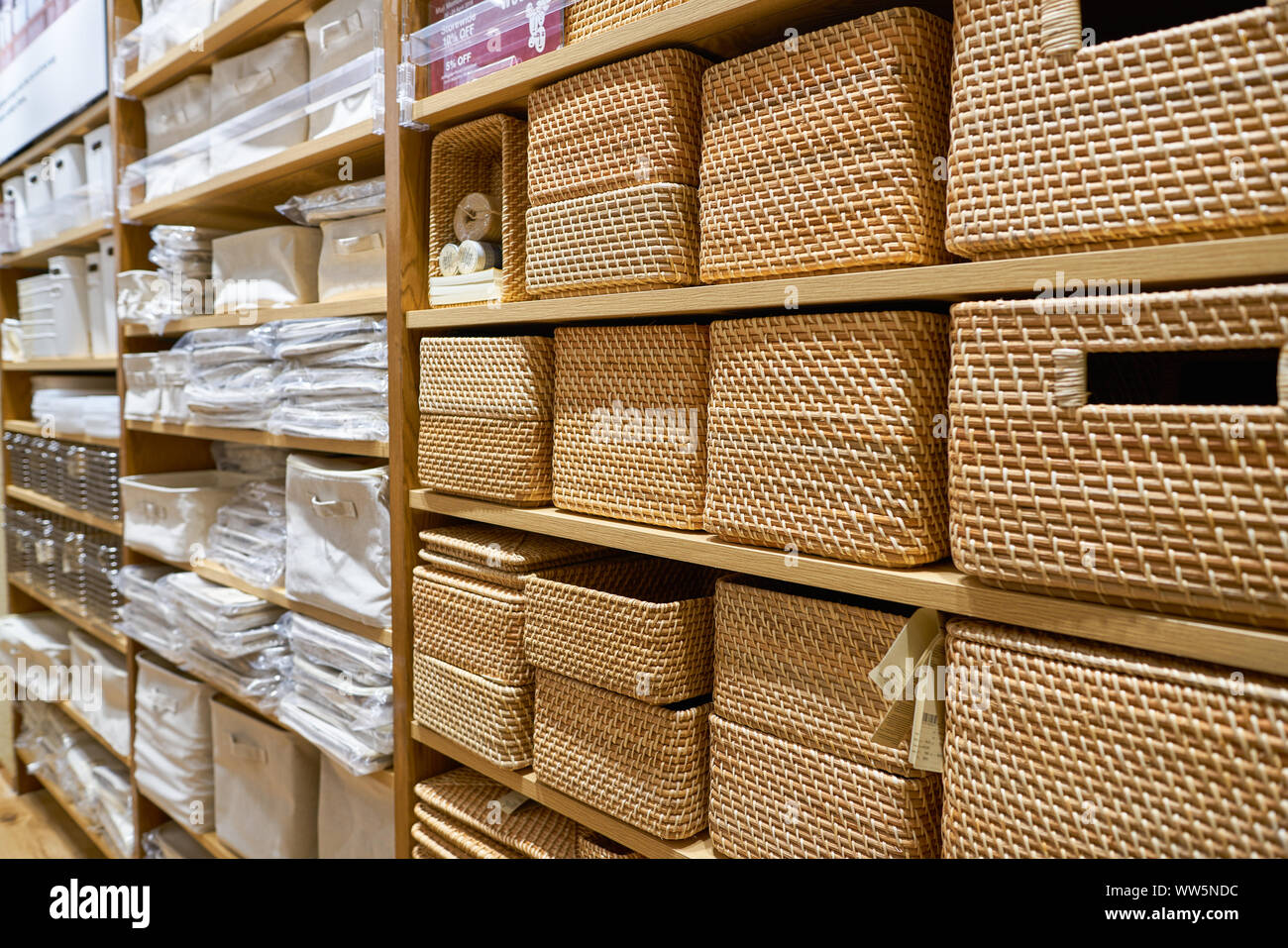 SINGAPORE - CIRCA APRIL, 2019: interior shot of Muji store in Jewel ...