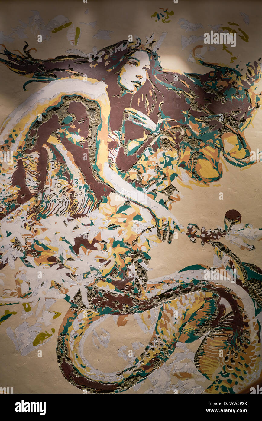 SINGAPORE - CIRCA APRIL, 2019: the Starbucks Siren carved by artist ...